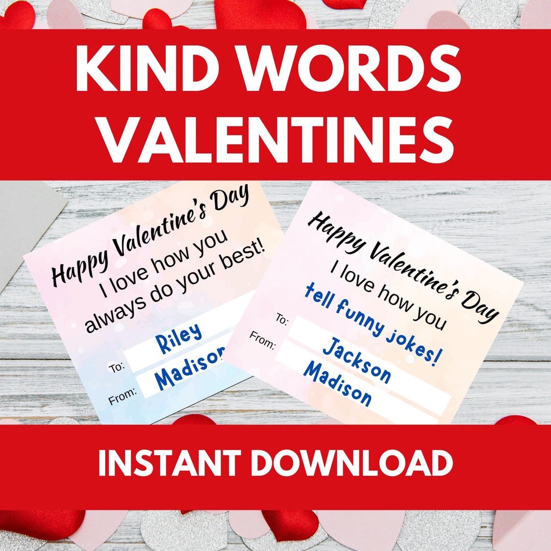 Kind Words Valentines for Kids - Printable Affirmation Card Activity ...