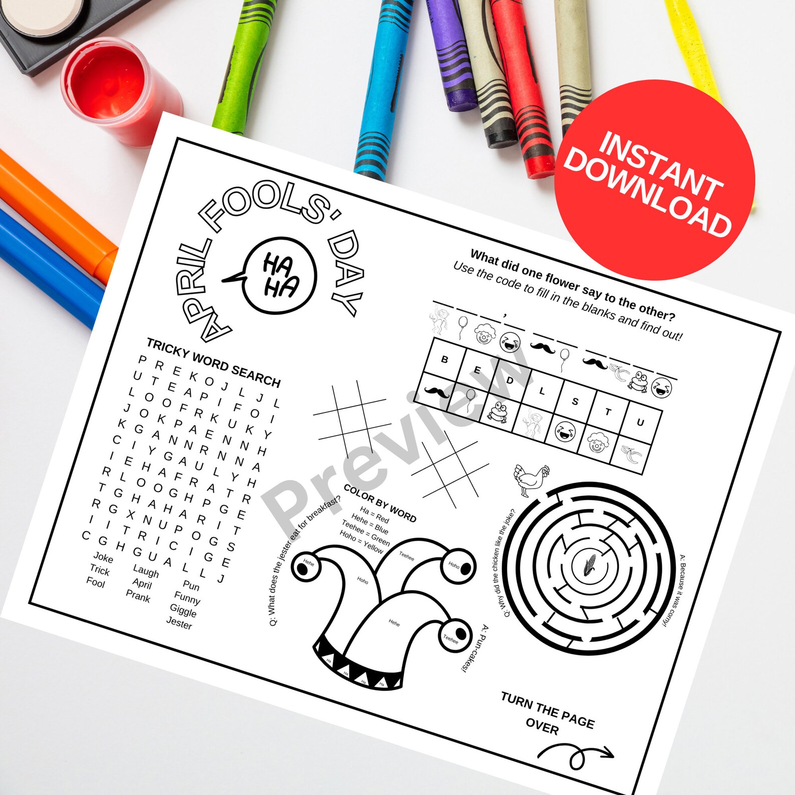April Fools' Day Printable Activities Worksheet for Kids Coloring, Word ...