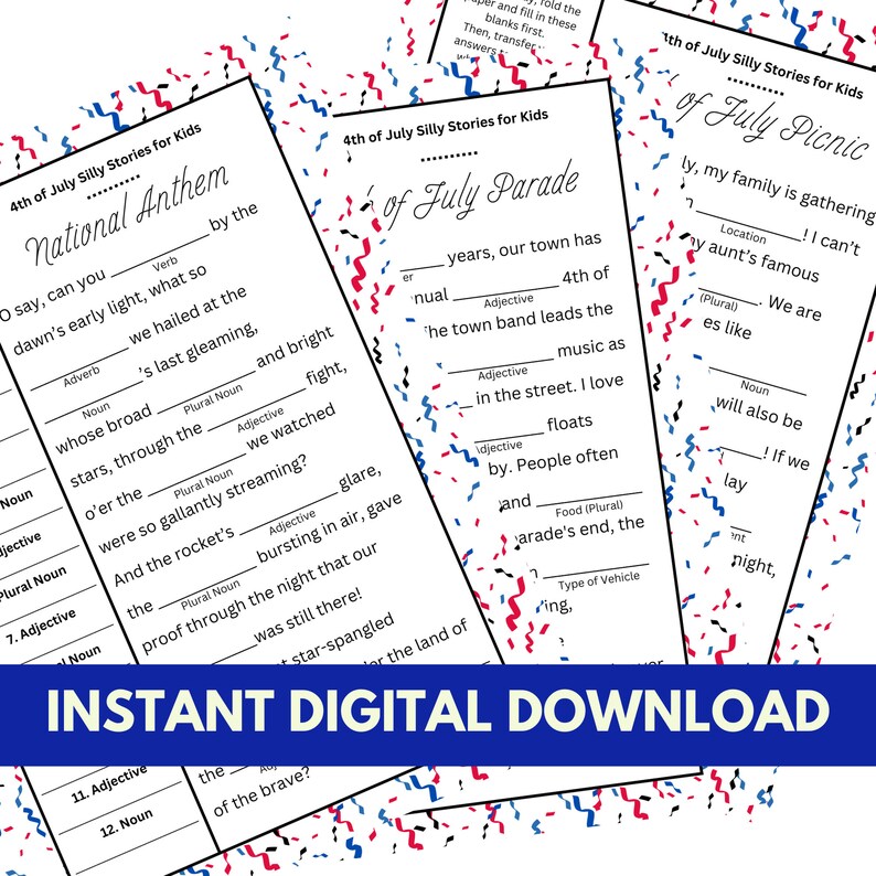 Printable 4th of July Activity for Kids Funny Fill-in-the-blank Grammar ...