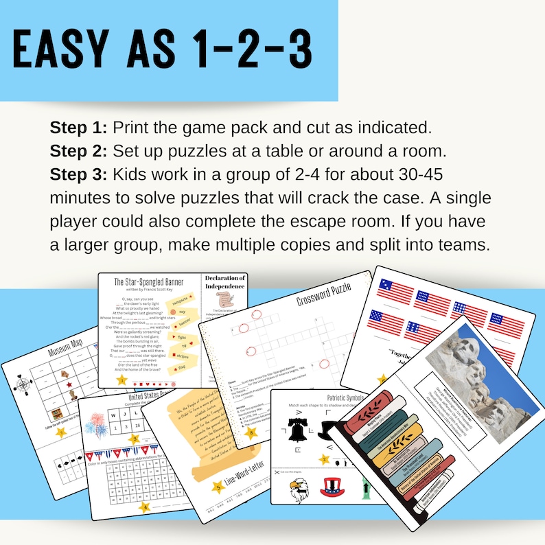 Fourth of July Escape Room for Kids Printable PDF Engaging American ...