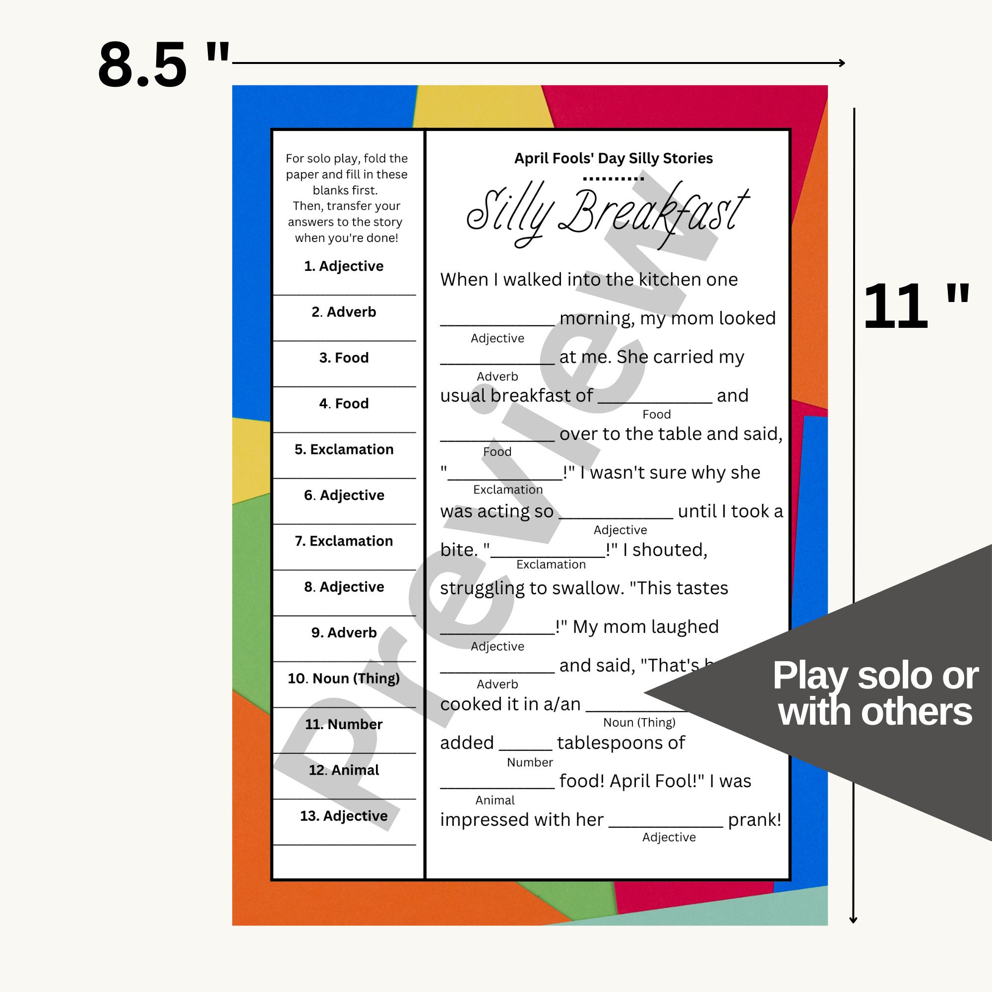 April Fools' Day Game for Kids | Fill-in-the-blank Grammar Ad Libs ...