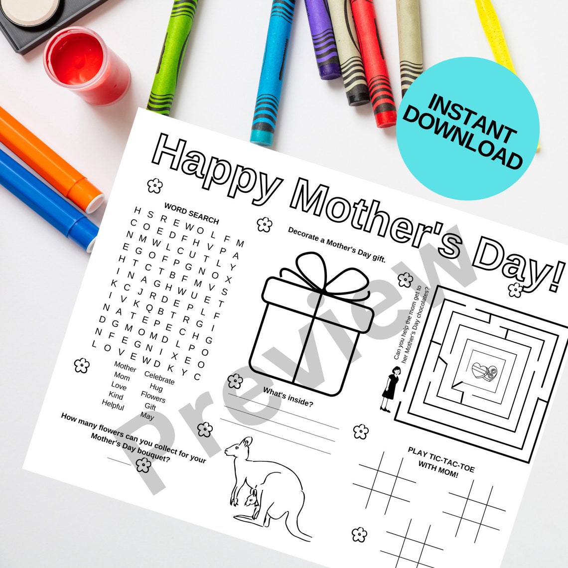 Mother's Day Printable Activity Sheet Games, Coloring, Word Search Mom ...