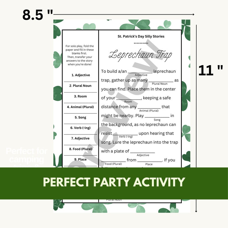 St. Patrick's Day Ad Libs Game: Leprechaun Fill-in-the-blank (PDF) - Etsy