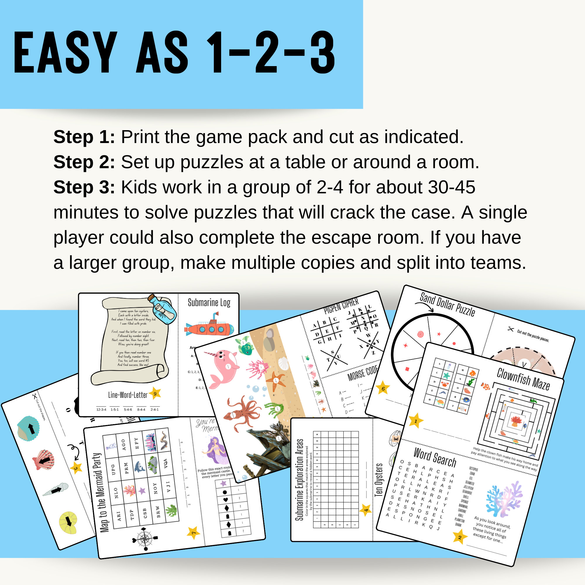 Ocean Theme Escape Room for Kids Printable PDF DIY Under the Sea Escape ...