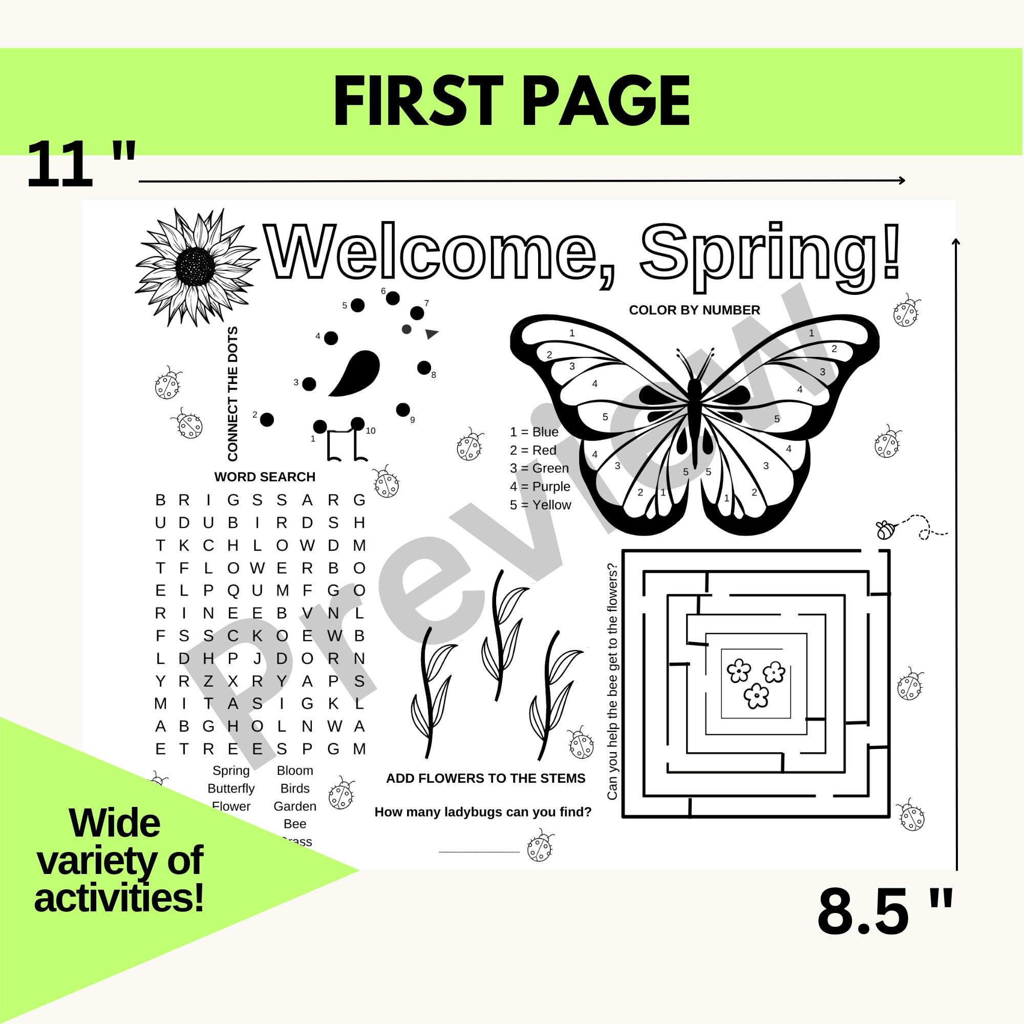 Spring Activity Pages for Kids Printable Word Search, Maze, Color by ...