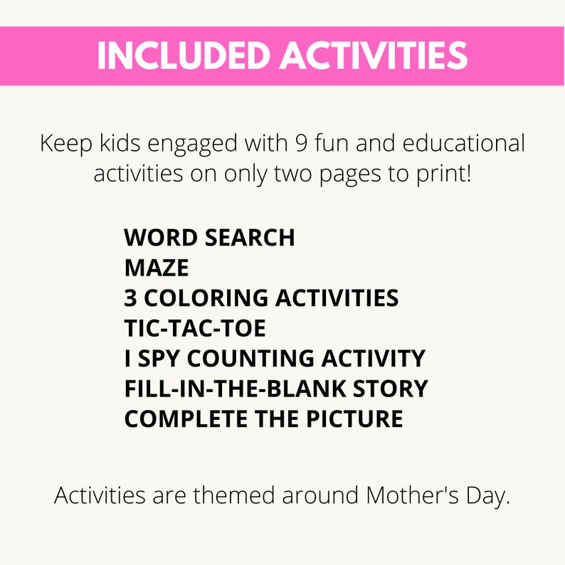 Mother's Day Printable Activity Sheet Games, Coloring, Word Search Mom ...
