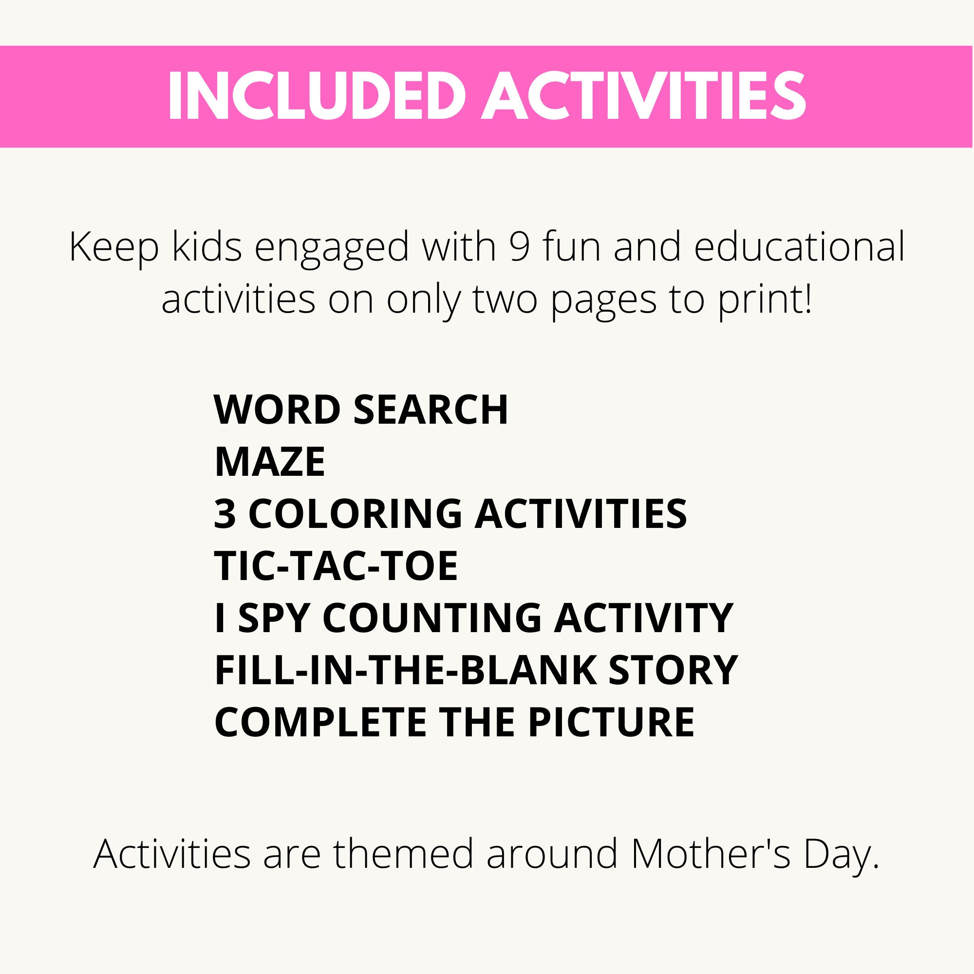 Mother's Day Printable Activity Sheet Games, Coloring, Word Search Mom ...