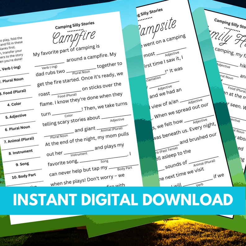 Camping Game for Kids Inspired by Mad Libs Fill-in-the-blank Grammar ...