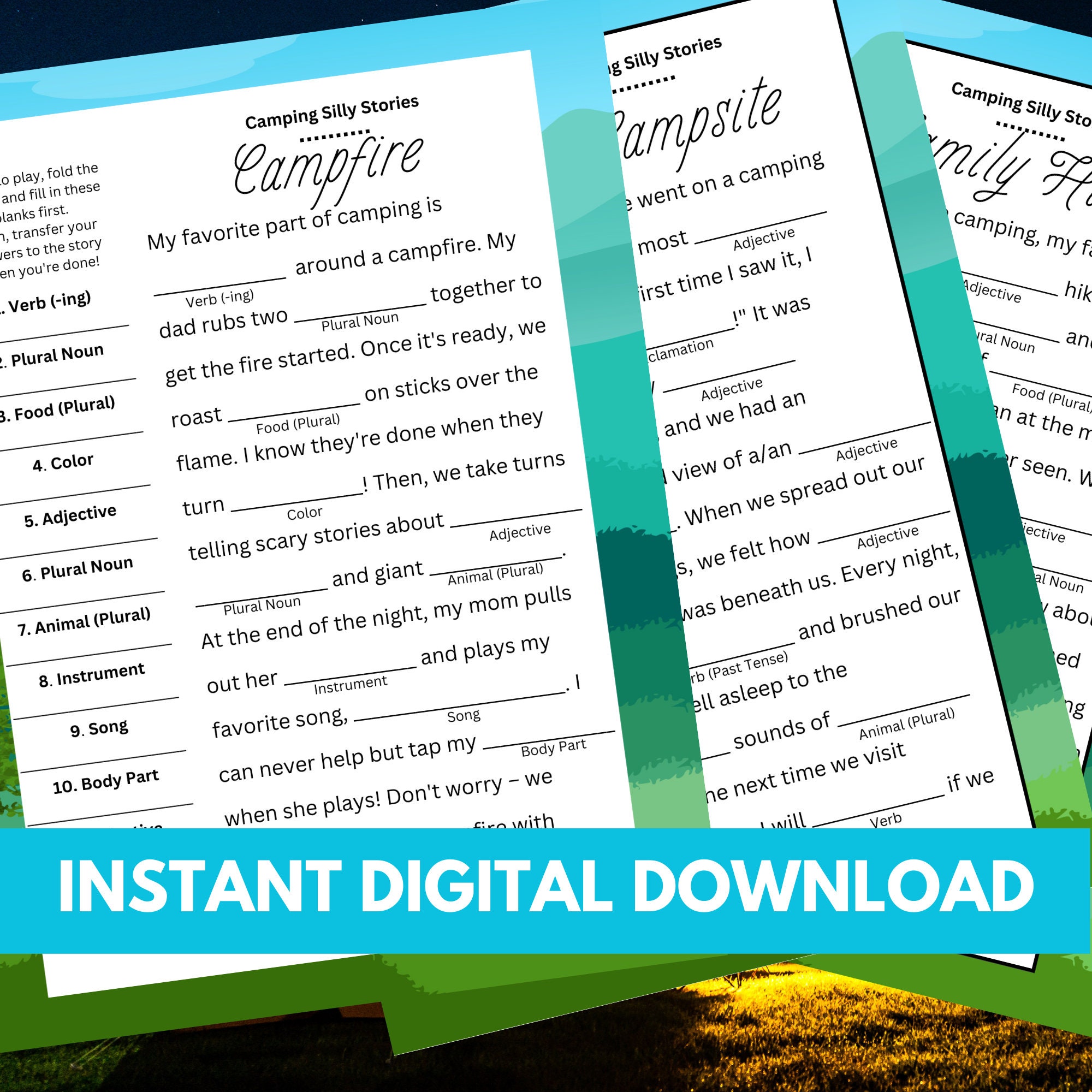 Camping Game for Kids Inspired by Mad Libs Fill-in-the-blank Grammar ...