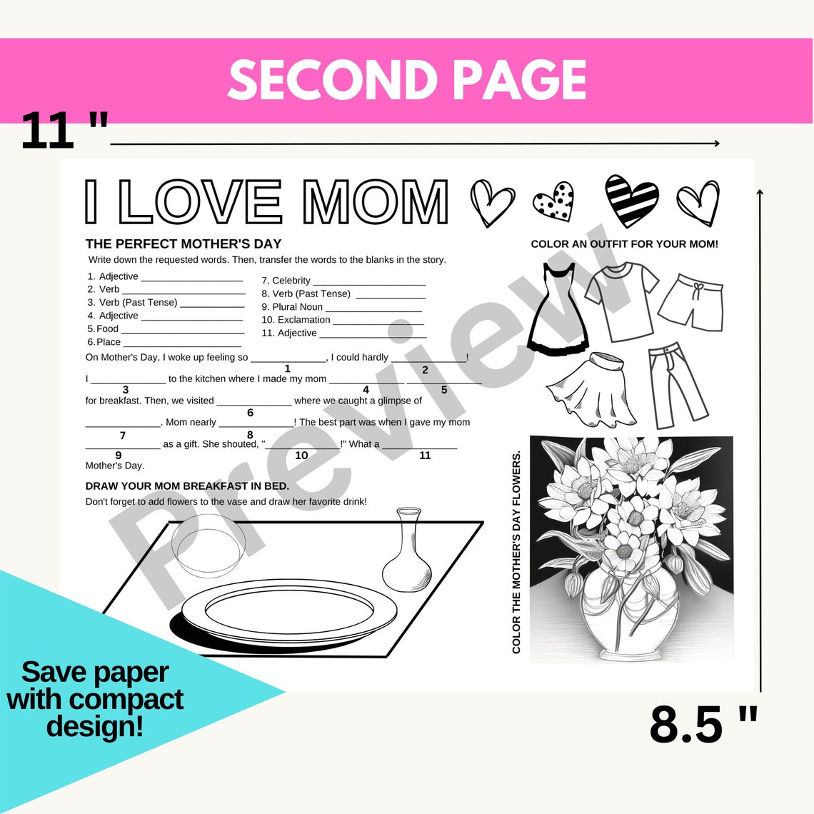 Mother's Day Printable Activity Sheet Games, Coloring, Word Search Mom ...