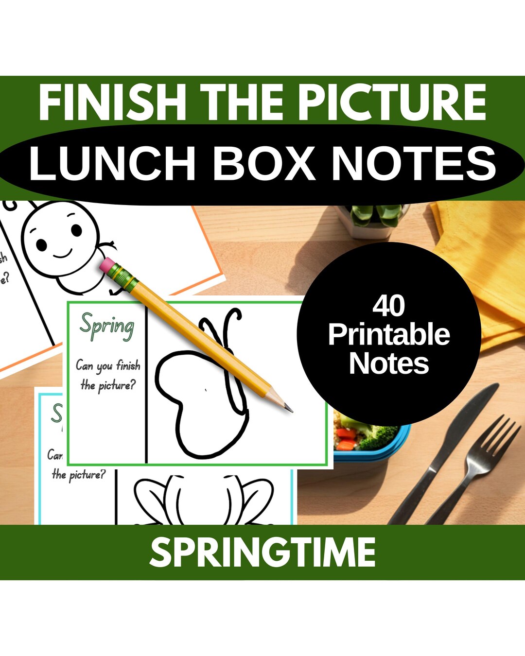 Finish the Picture Interactive Spring Lunch Box Notes - 40 Printable ...