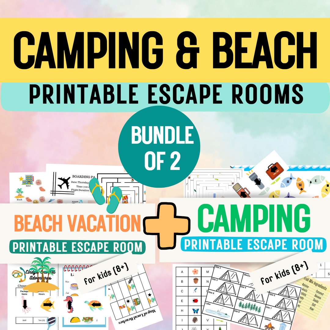 Camping Escape Room & Beach Escape Room Travel Bundle Kids DIY Mystery ...