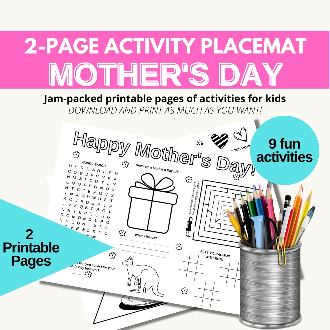 Mother's Day Printable Activity Sheet Games, Coloring, Word Search Mom ...