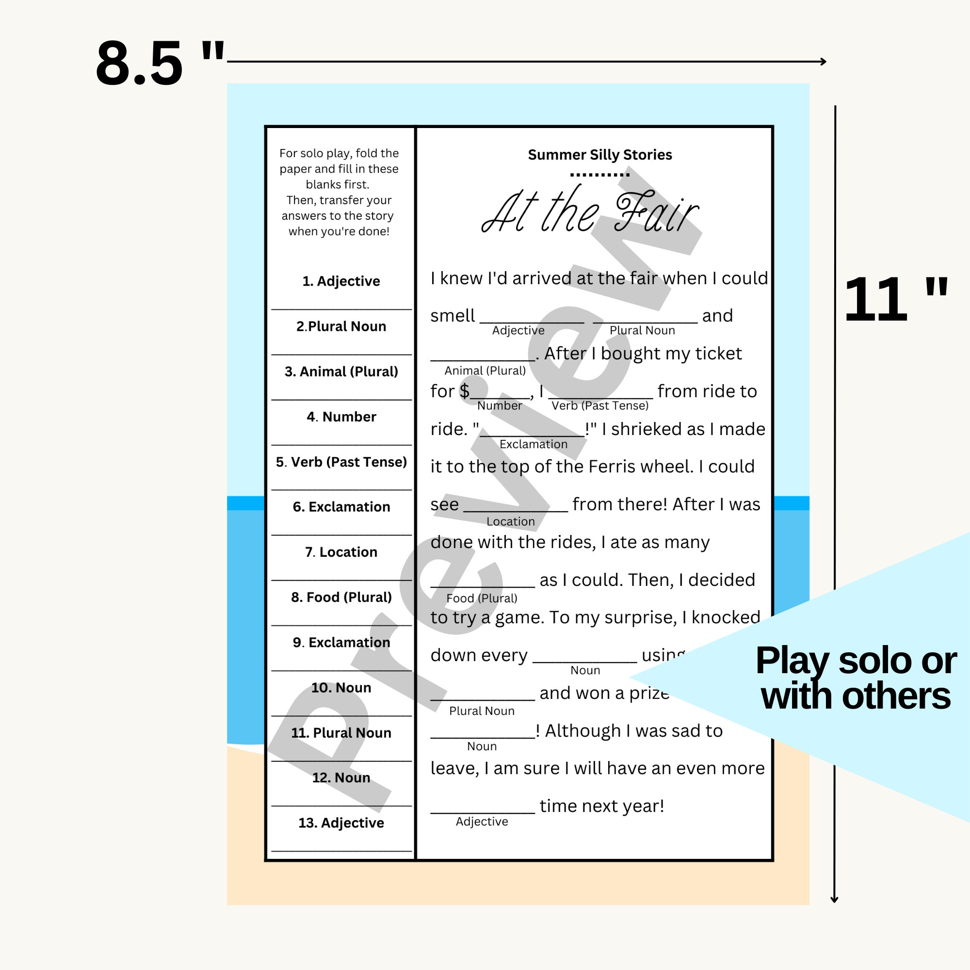 Summer Game for Kids | Fill-in-the-blank Grammar Ad Libs Funny Party ...