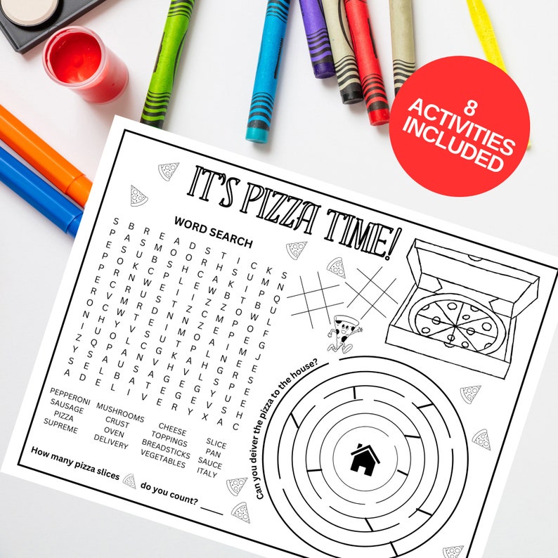 Pizza Printable Activity Mat for Kids | Two Pages of Fun - Maze, Word ...