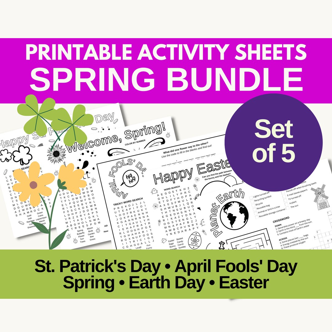 Spring Printable Activities Bundle St. Patrick's Day, April Fools' Day ...