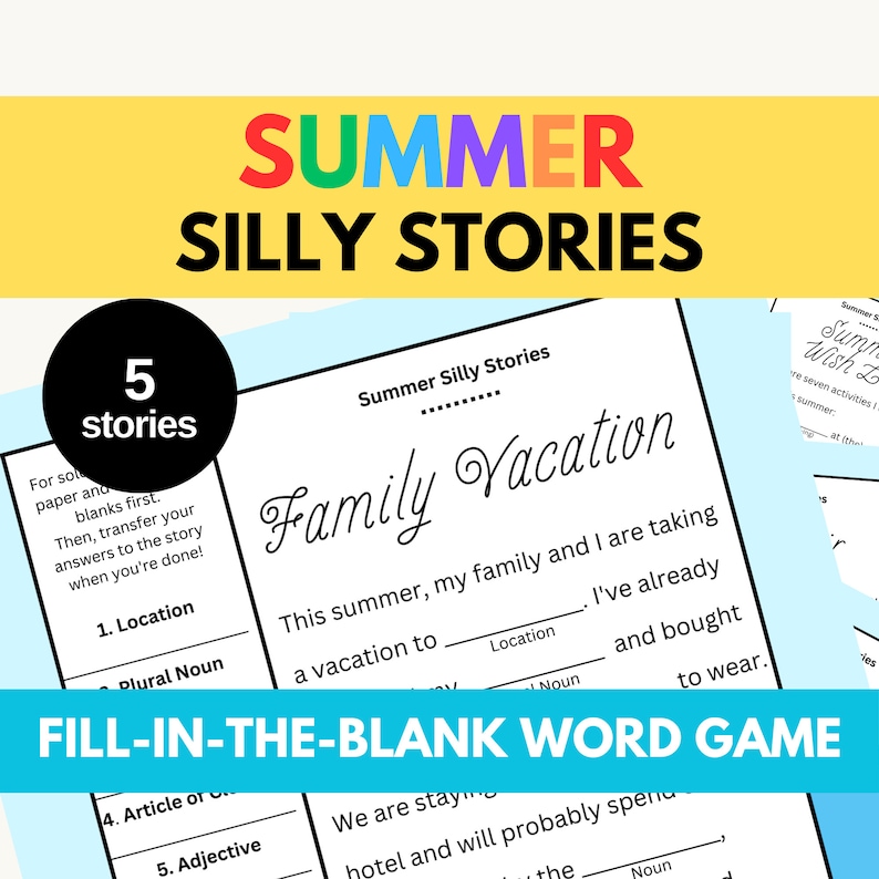 Summer Silly Stories | Fill-in-the-blank Game (PDF) - Etsy