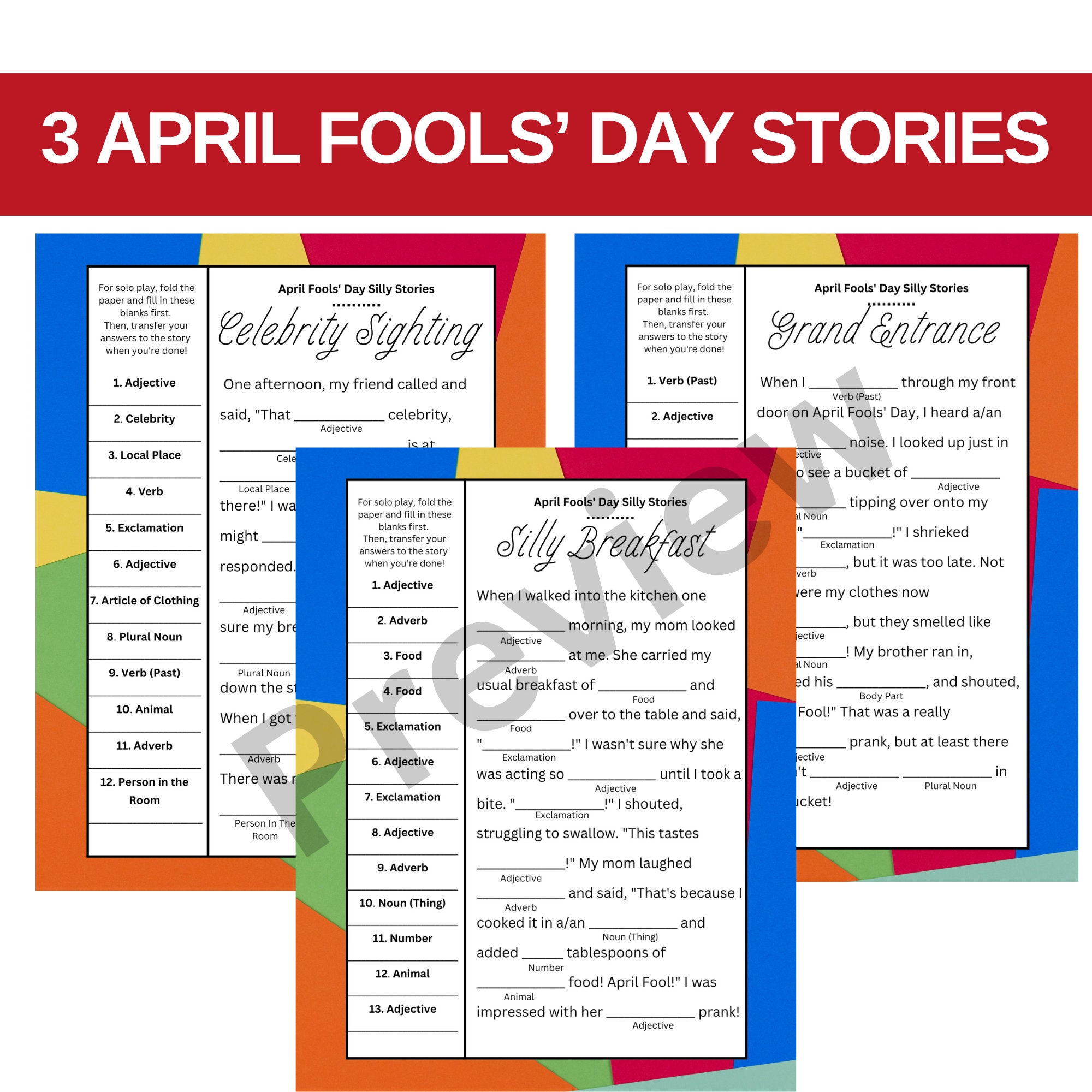 Spring Holiday Fill-in-the-blank Game: Silly Stories for Kids (PDF) - Etsy