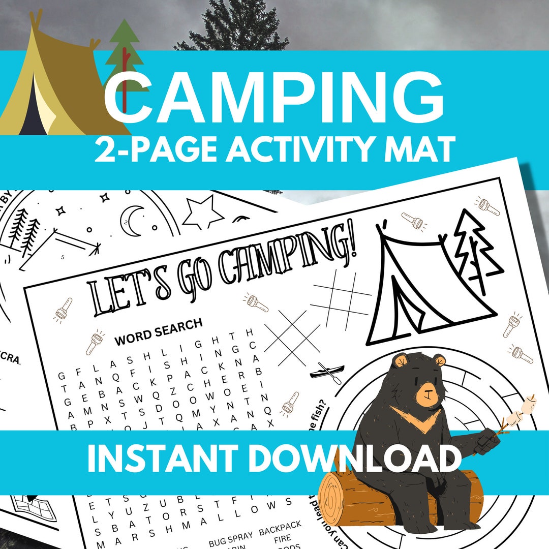 Camping Printable Activity Mat for Kids | Two Pages of Fun - Maze, Word ...