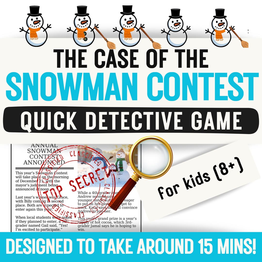 Winter Party Detective Game: Snowman Contest Mystery (PDF) - Etsy