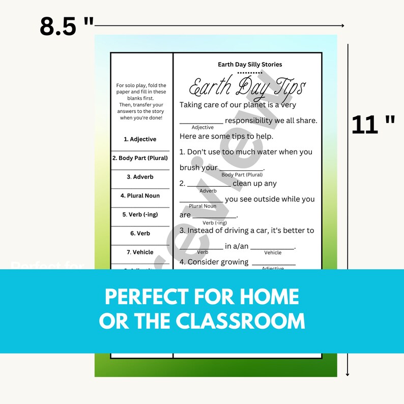 Earth Day Grammar Game for Kids | Printable Fill-in-blank Activity (PDF ...