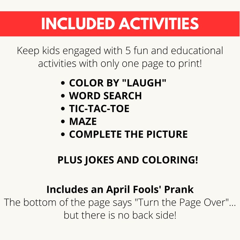 April Fools' Day Printable Activities Worksheet for Kids - Etsy