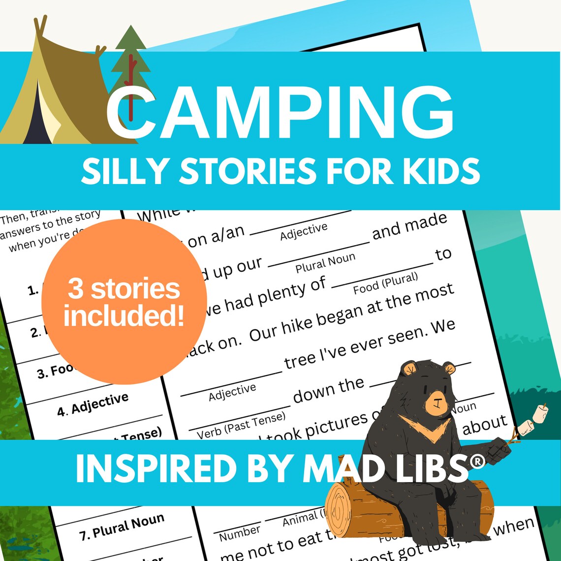 Camping Game for Kids Inspired by Mad Libs Fill-in-the-blank Grammar ...