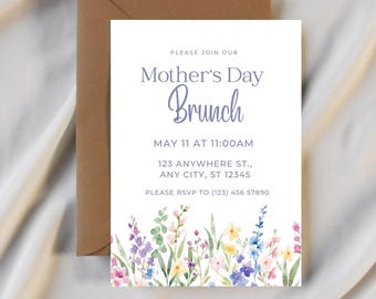 Editable Mother's Day Brunch Invitation, Pink, Floral, Wild Flowers ...