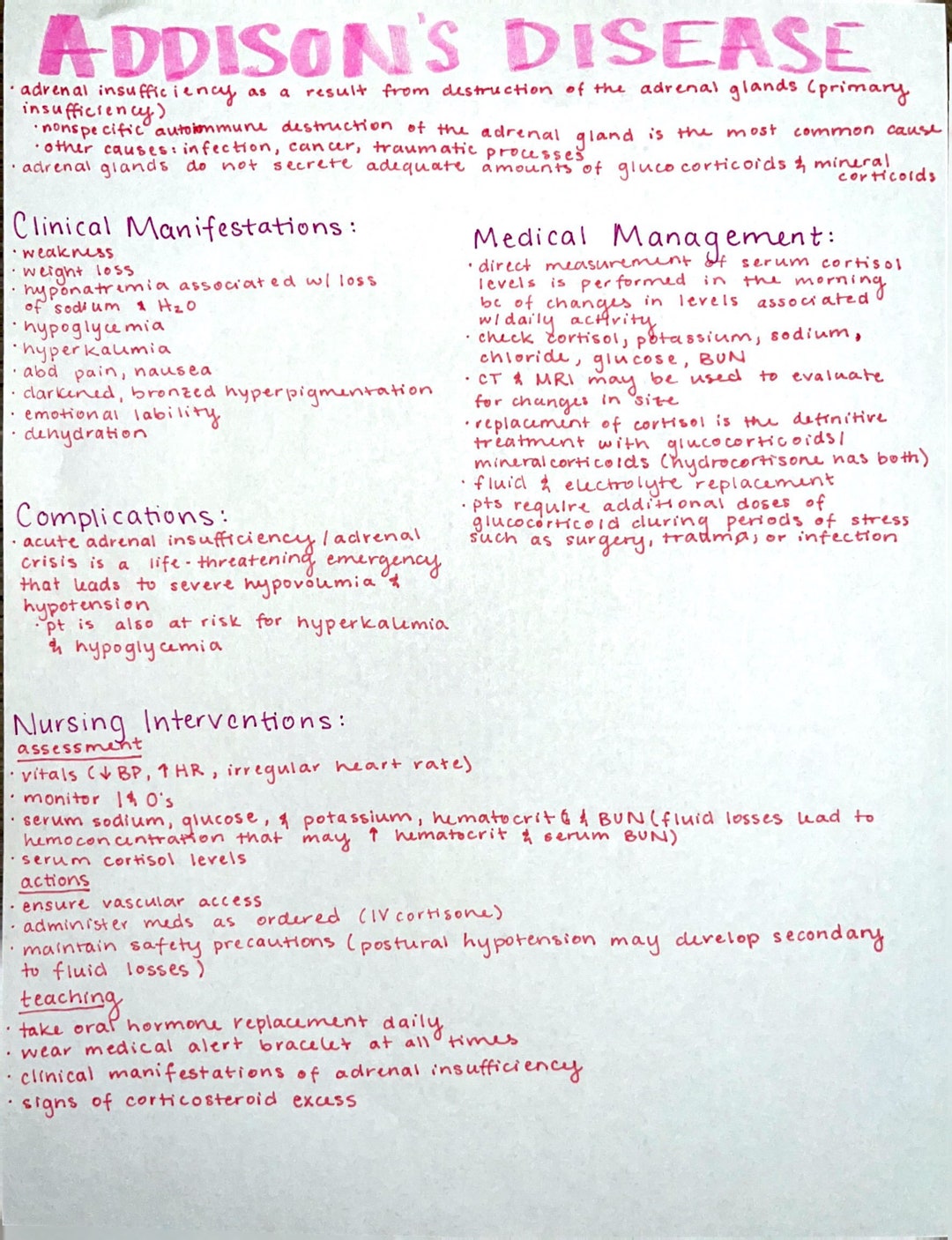 Addison's Disease Nursing School Notes (Instant Download) - Etsy