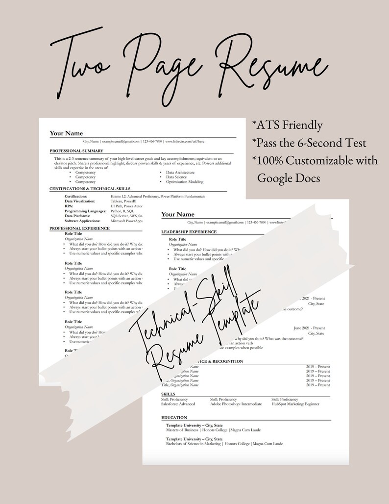 ATS Friendly Resume Template | Cover Letter, Google Docs & Word - Etsy