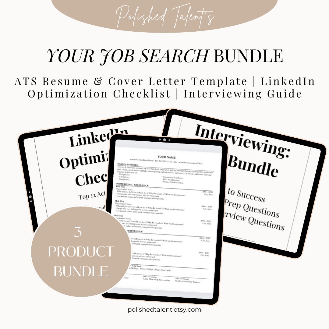 Job Search Bundle | Resume Template, Linkedin, Interview Guide (PDF) - Etsy