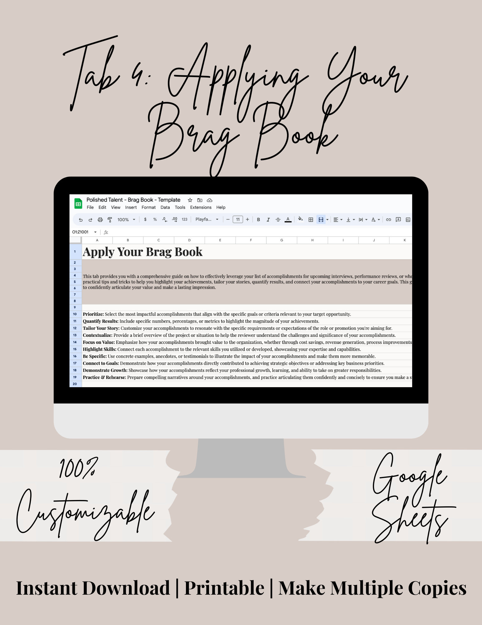 Career Brag Book Spreadsheet | Accomplishment Tracker (google & Excel ...