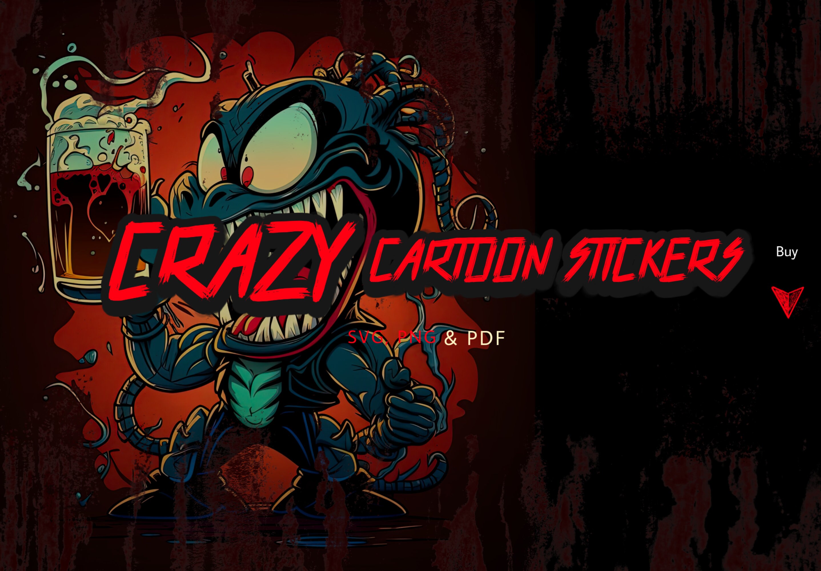 Crazy Cartoon Printable Stickers Set of 8 Digital Download PDF/PNG ...