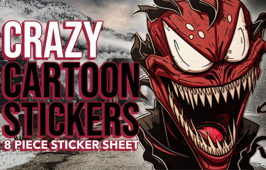 Crazy Cartoon Printable Stickers - Set of 8 - Digital Download - PDF ...