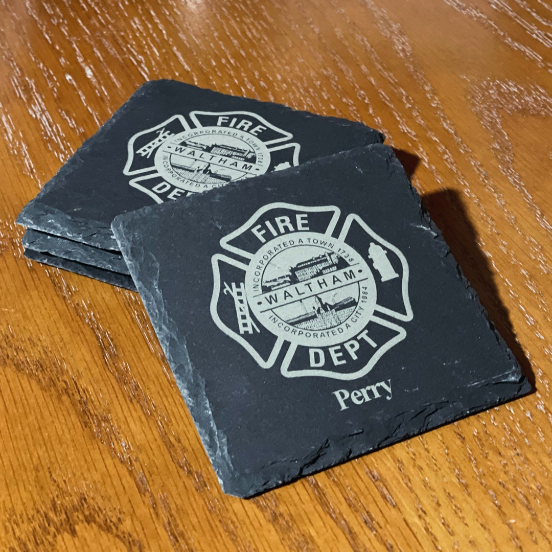 Customized Fire Badge With/without Names Set of 4 Coasters - Etsy
