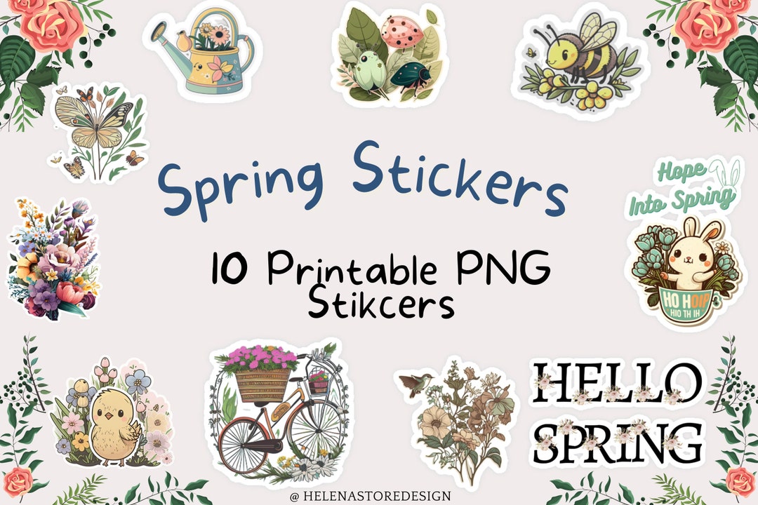 Spring Digital Stickers, Colorful Spring Garden Sticker Set, Seasonal ...