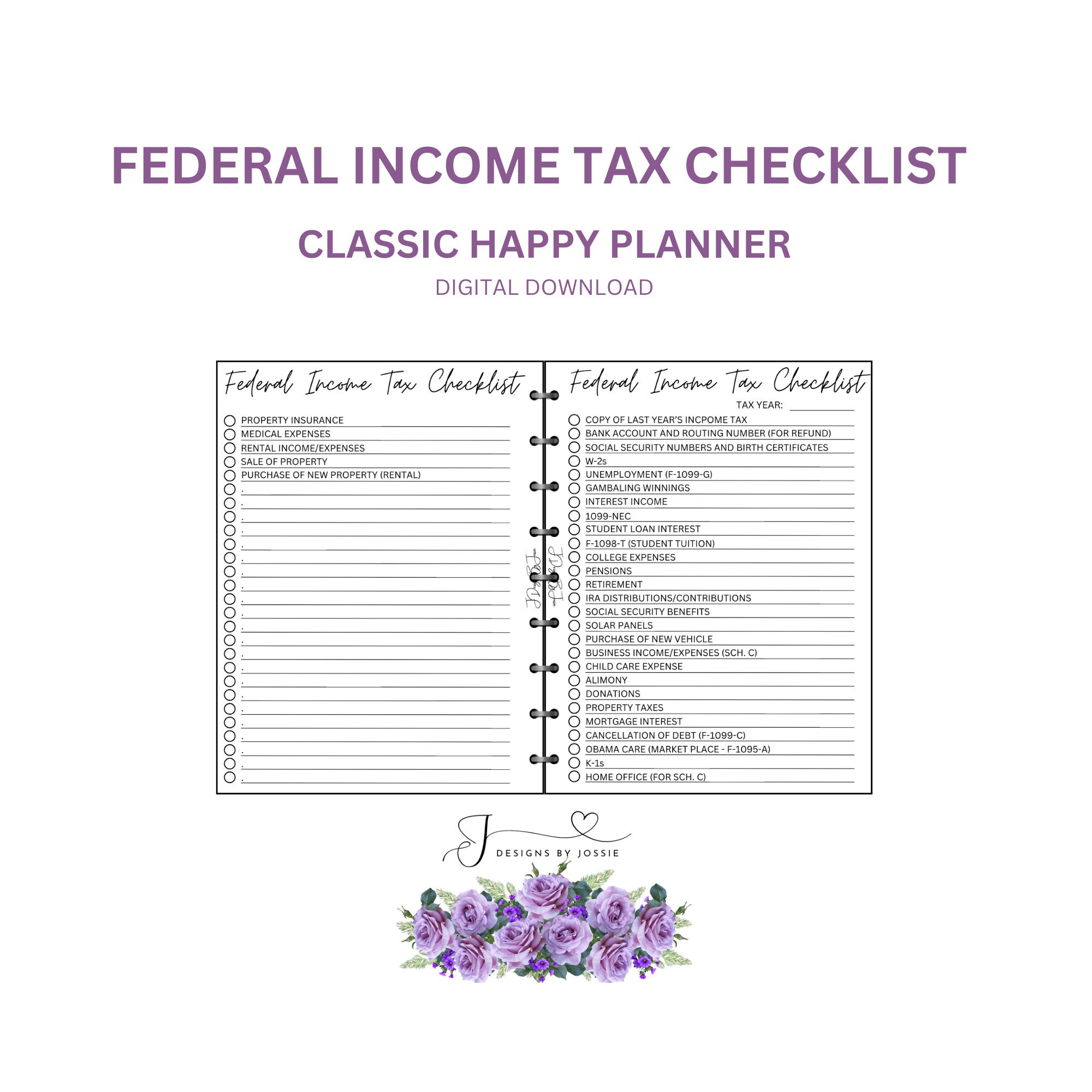 Federal Income Tax Check List - Etsy