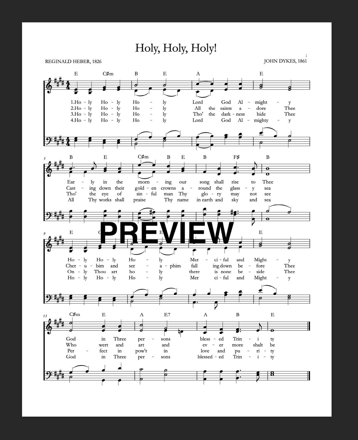 Holy, Holy, Holy - Hymn Sheet Music for Singing, Playing, Crafts + Wall Decor *DIGITAL Download ...