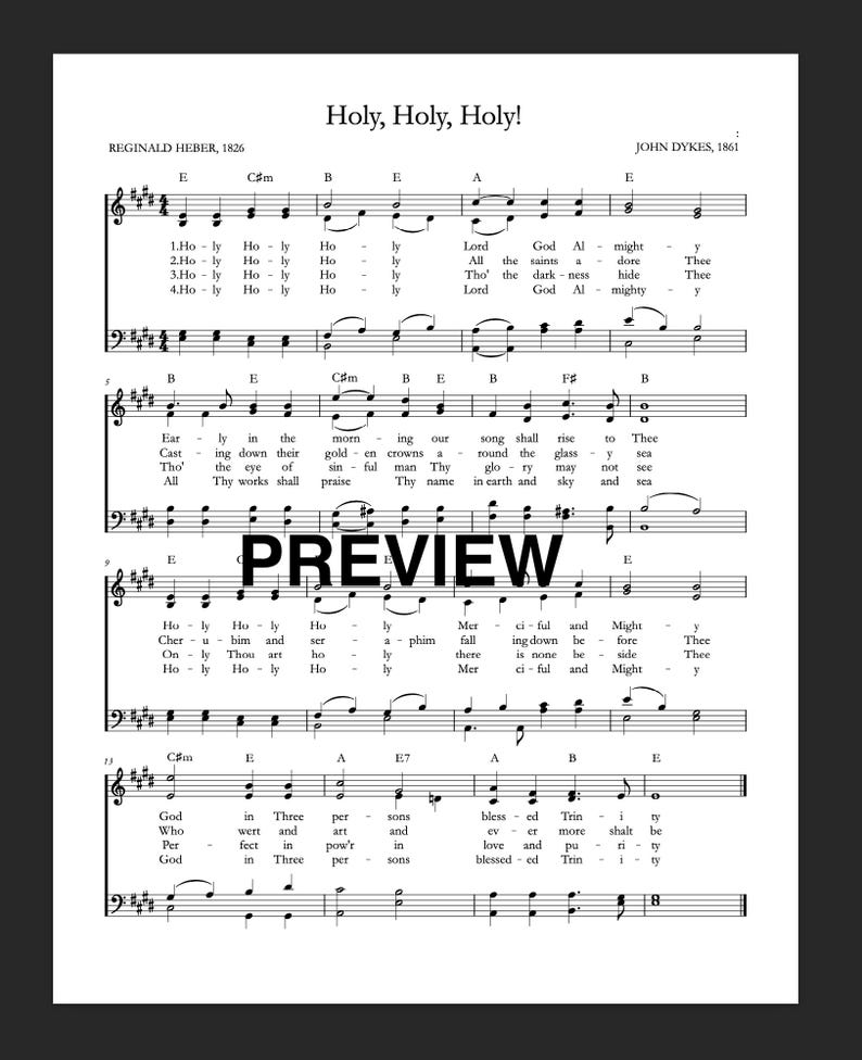 Holy, Holy, Holy - Hymn Sheet Music for Singing, Playing, Crafts + Wall ...