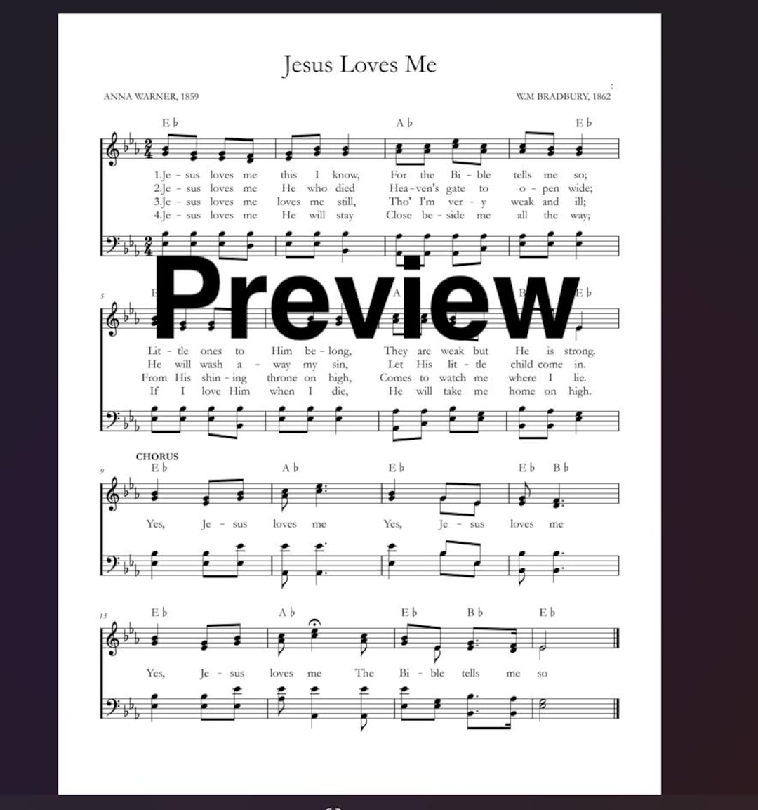 Jesus Loves Me Hymn Sheet Music For Singing Playing Crafts Wall