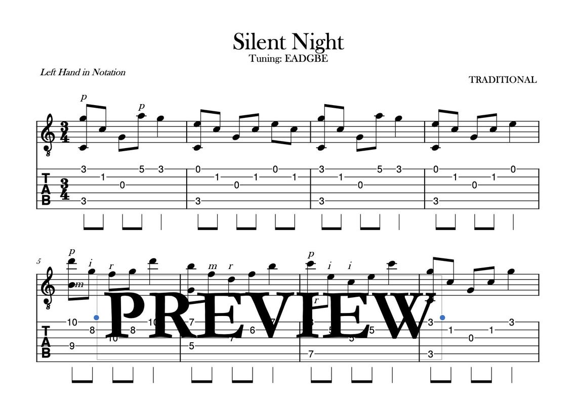 Silent Night - Fingerstyle Acoustic Guitar TAB - Etsy