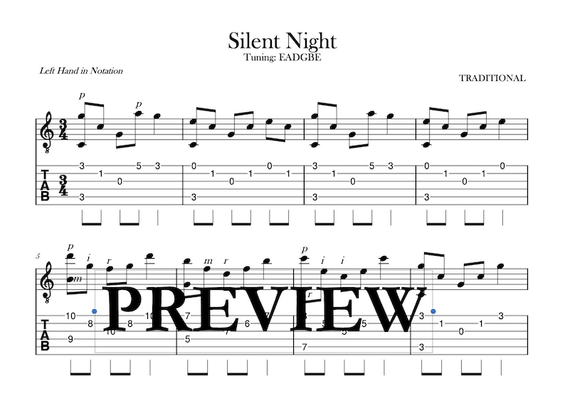 Silent Night - Fingerstyle Acoustic Guitar TAB With Sheet Music ...