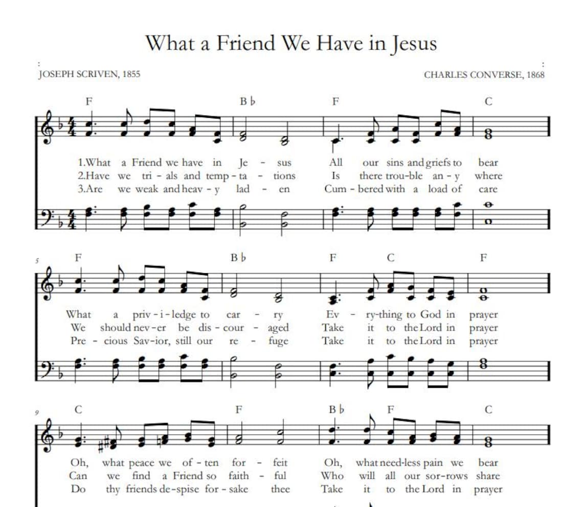 What A Friend We Have in Jesus - Hymn Sheet Music for Singing, Playing ...