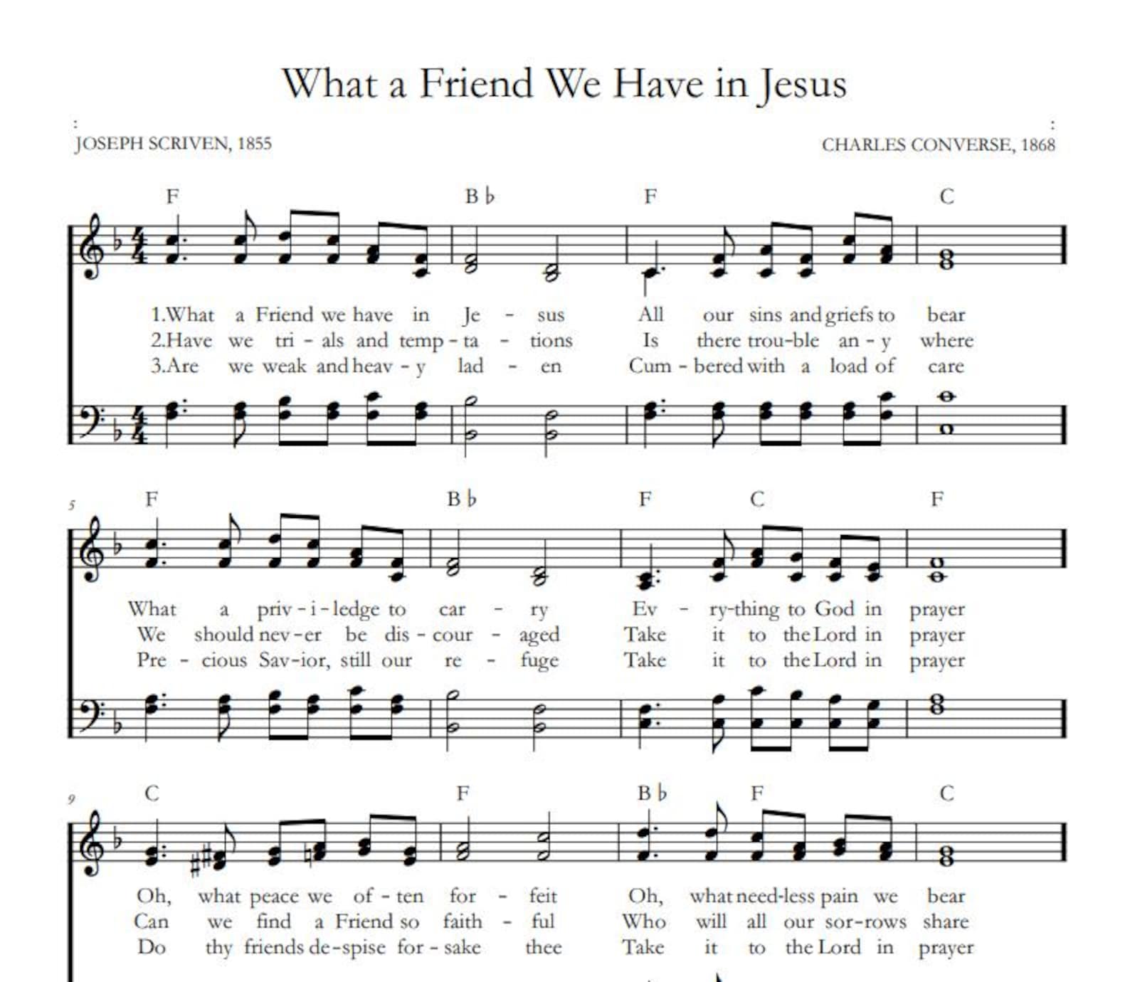 What A Friend We Have in Jesus - Hymn Sheet Music for Singing, Playing ...