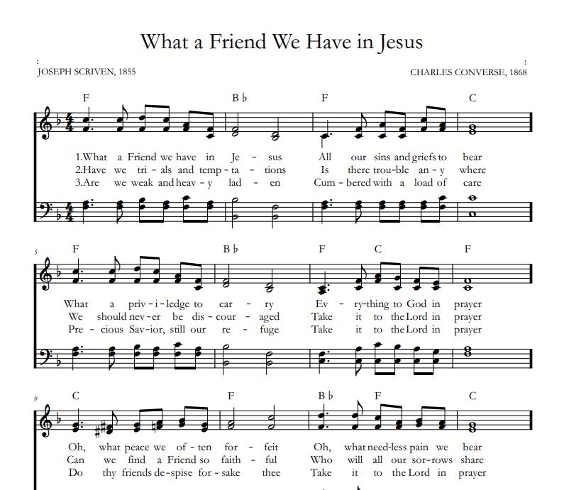 What A Friend We Have in Jesus - Hymn Sheet Music for Singing, Playing ...