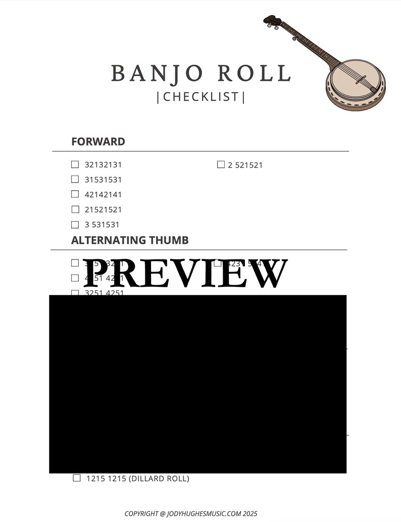 Beginner Banjo Roll CHECKLIST With Tabs -digital Download PDF and PNG ...