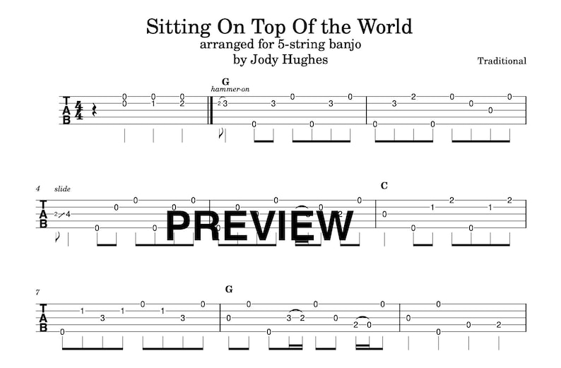 Sitting on Top of the World - Banjo TAB - Etsy