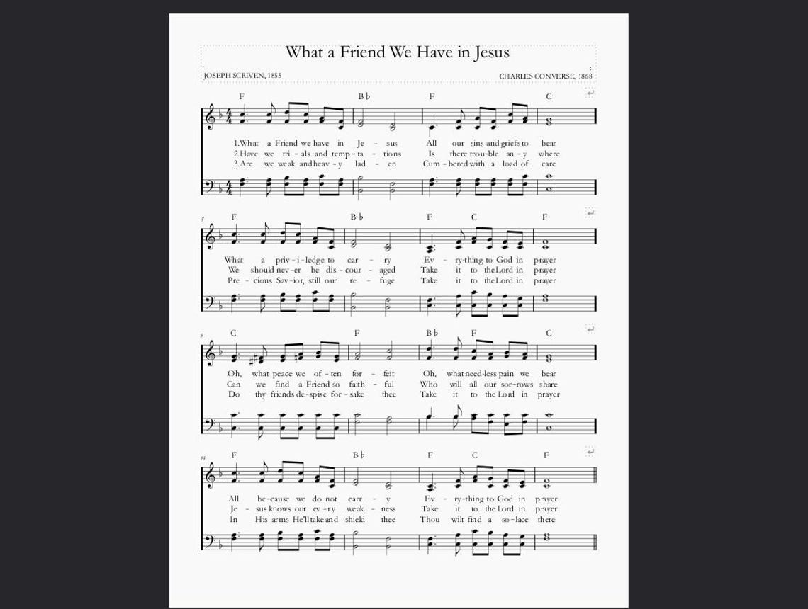 What A Friend We Have in Jesus - Hymn Sheet Music for Singing, Playing ...