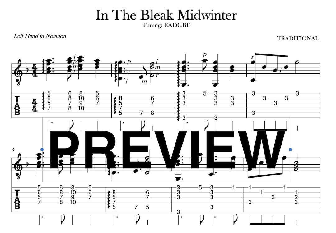 In the Bleak Midwinter - Fingerstyle Acoustic Guitar TAB - Etsy