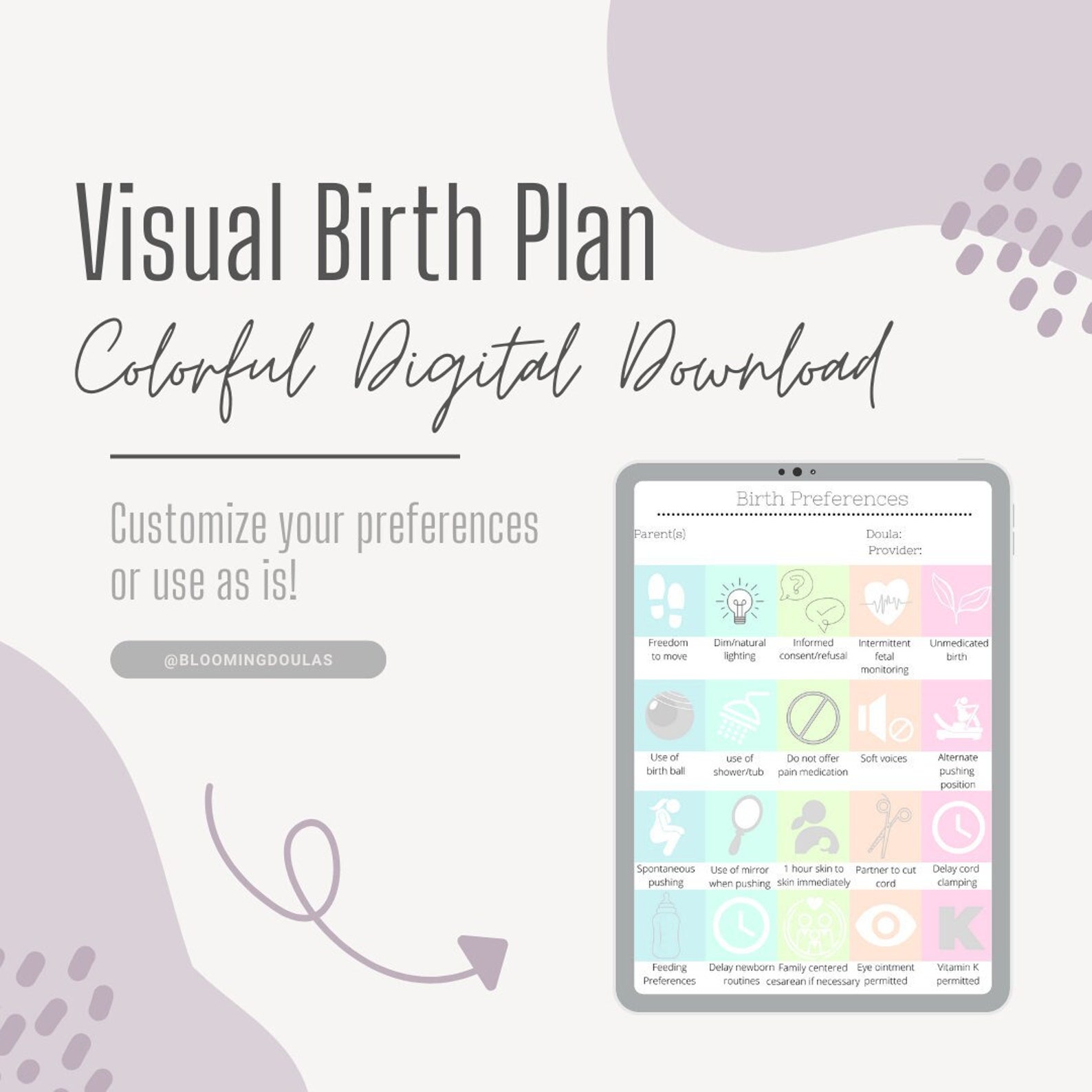 Simple Visual Birth Plan, Birth Plan Template, Digital Birth Plan ...